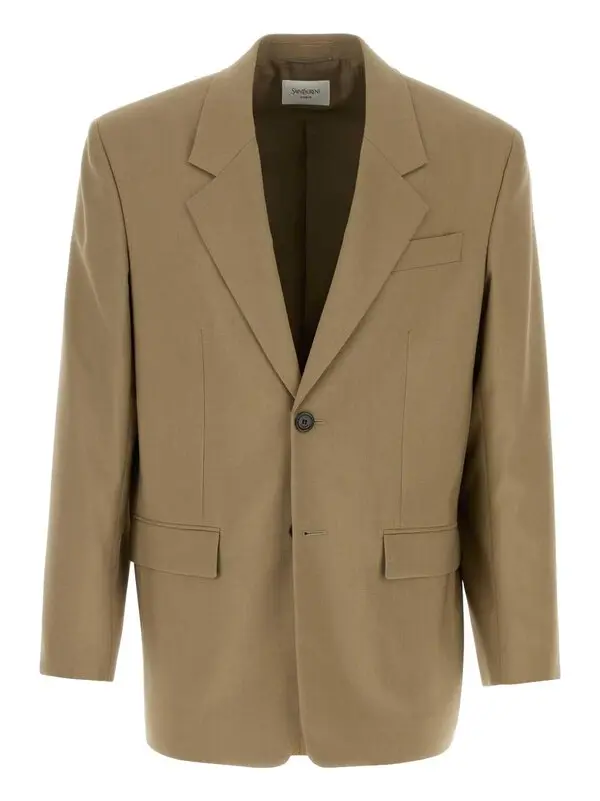 Saint Laurent Khaki Wool Blend Blazer - Green