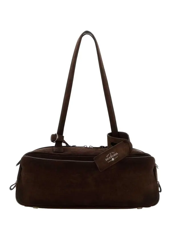 Balenciaga Dark Suede Small Carrie Shoulder Bag - Brown