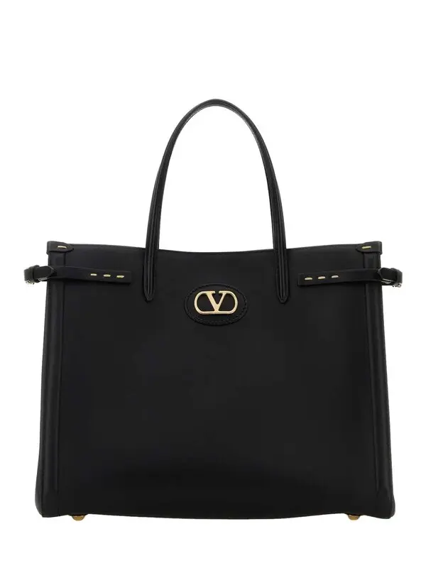 Valentino Garavani Leather Vlogo Signature Shopping Bag - Black