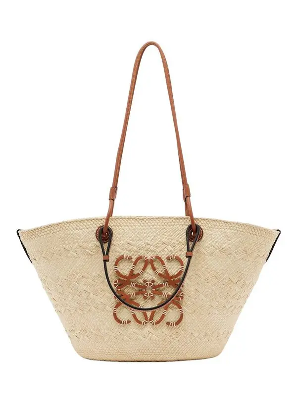 Loewe Leather-trimmed Woven Basket Bag - Beige