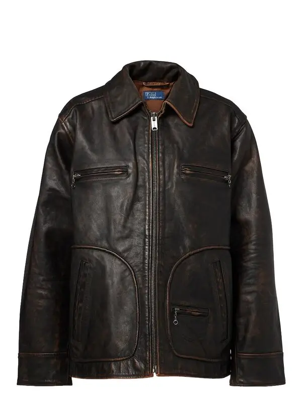 Polo Ralph Lauren Oversized Leather Jacket - Brown