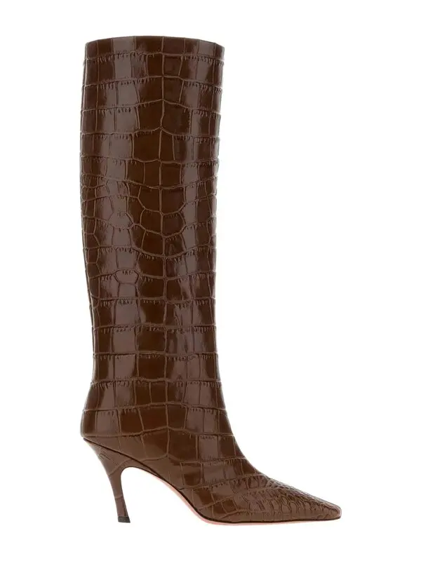 Amina Muaddi Leather Mona Boots - Brown