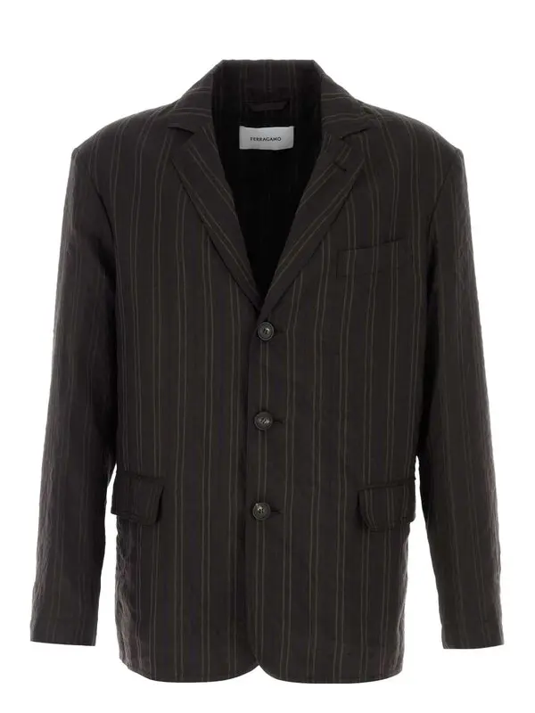 FERRAGAMO Embroidered Linen Blend Blazer - Multicolor