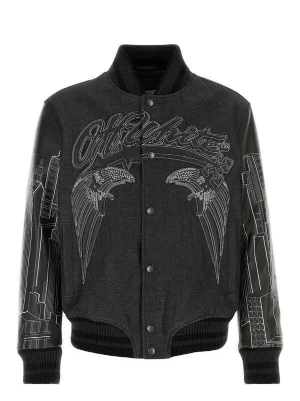 Off-White Denim And Leather Bomber Jacket - Black