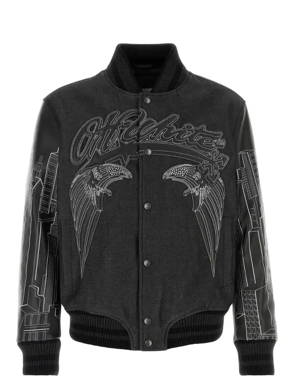 Off-White Denim And Leather Bomber Jacket - Black