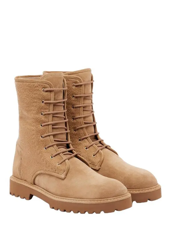 Max Mara Cashmere-trimmed Suede Combat Boots - Brown