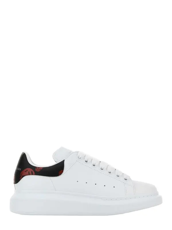 Alexander McQueen Leather Sneakers With Printed Leather Heel - White