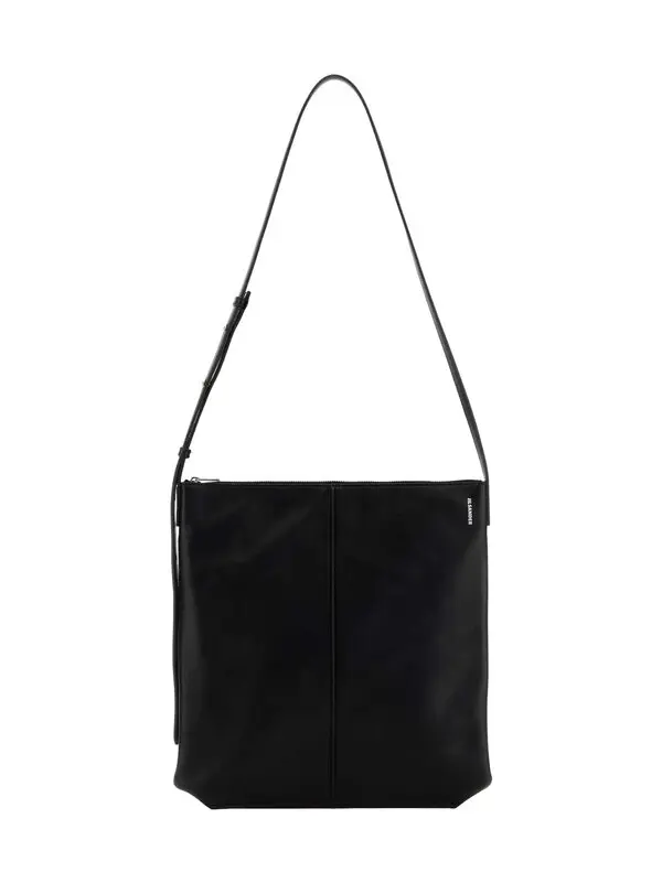 JIL SANDER Leather Linea Crossbody Bag - Black