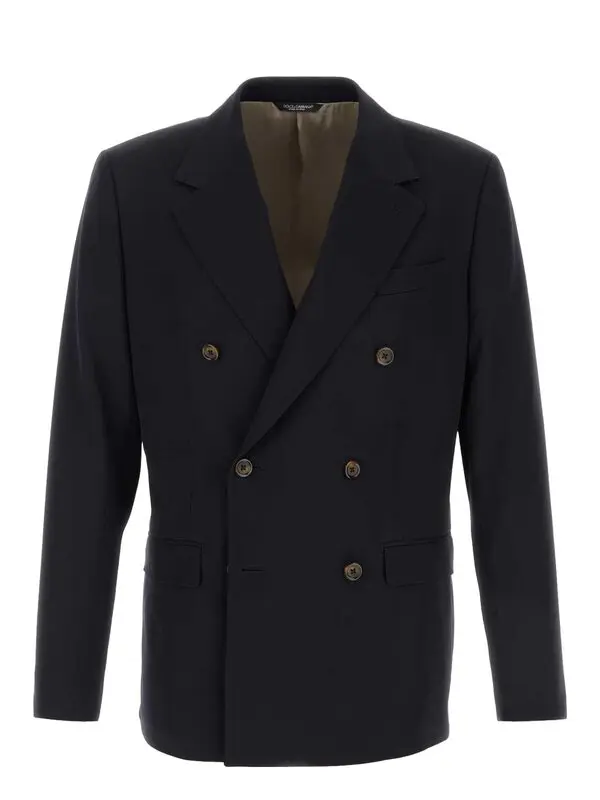 Dolce & Gabbana Black Stretch Wool Blazer - Blue