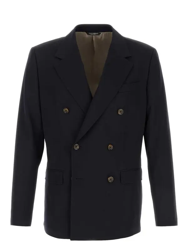 Dolce & Gabbana Black Stretch Wool Blazer - Blue