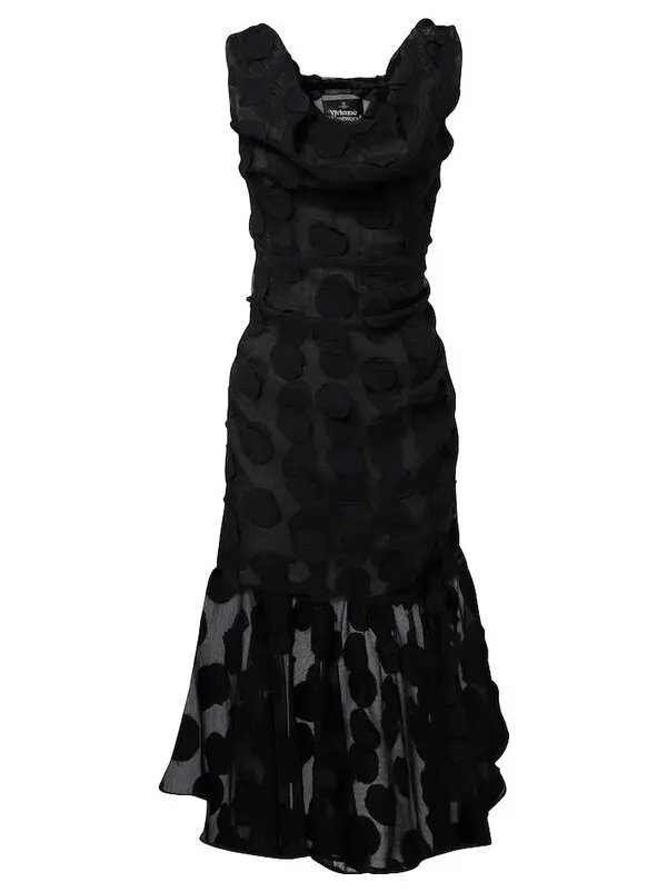 VIVIENNE WESTWOOD Gennie Frill Draped Polka-dot Crêpe Midi Dress - Black