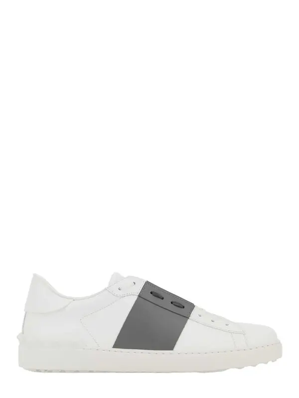 Valentino Garavani Leather Open Sneakers With Grey Band - White