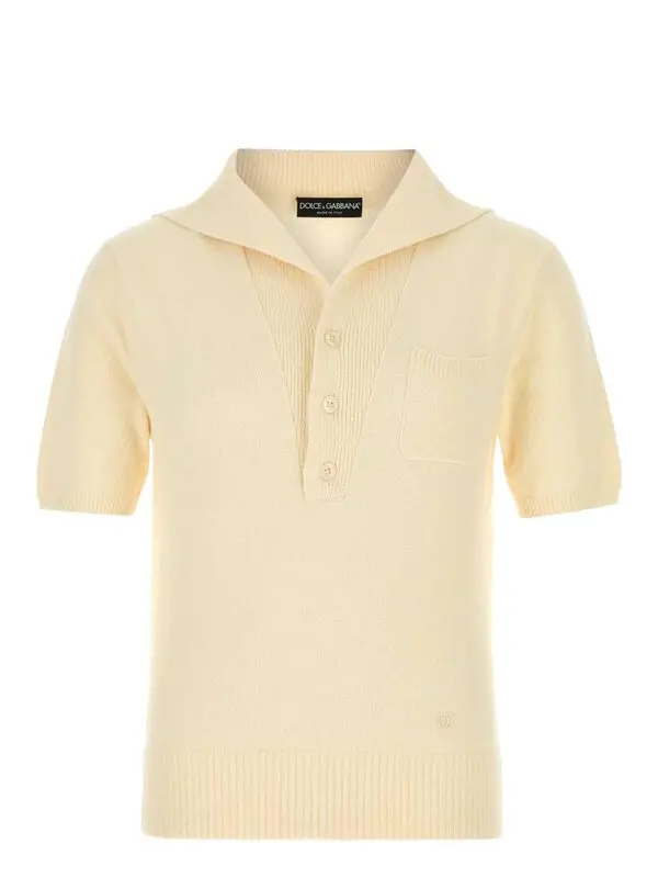 Dolce & Gabbana Cream Cotton Blend Polo Shirt - Yellow
