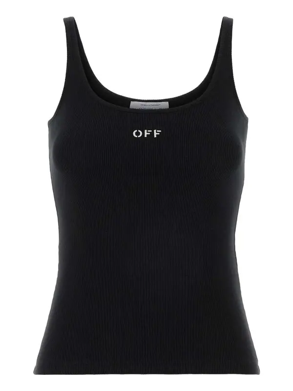 Off-White Stretch Cotton Tank Top - Black