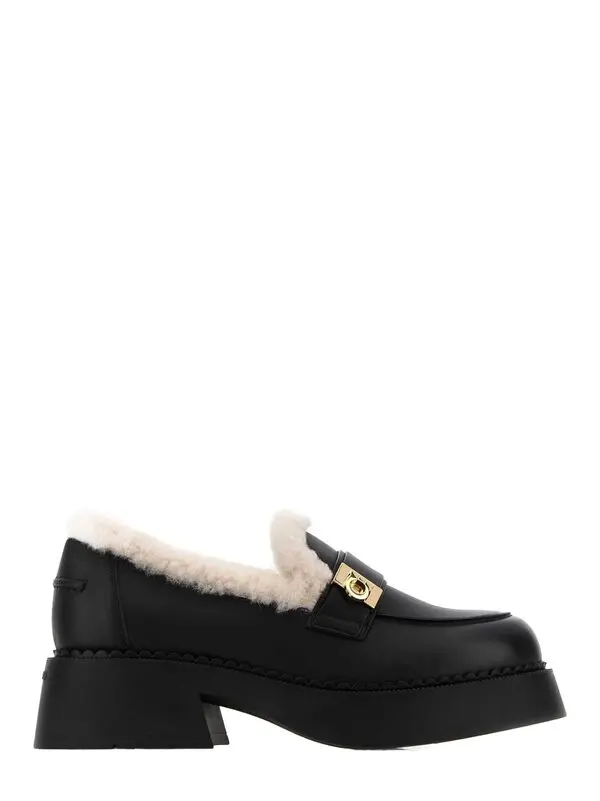 FERRAGAMO Leather Caminia Loafers - Black