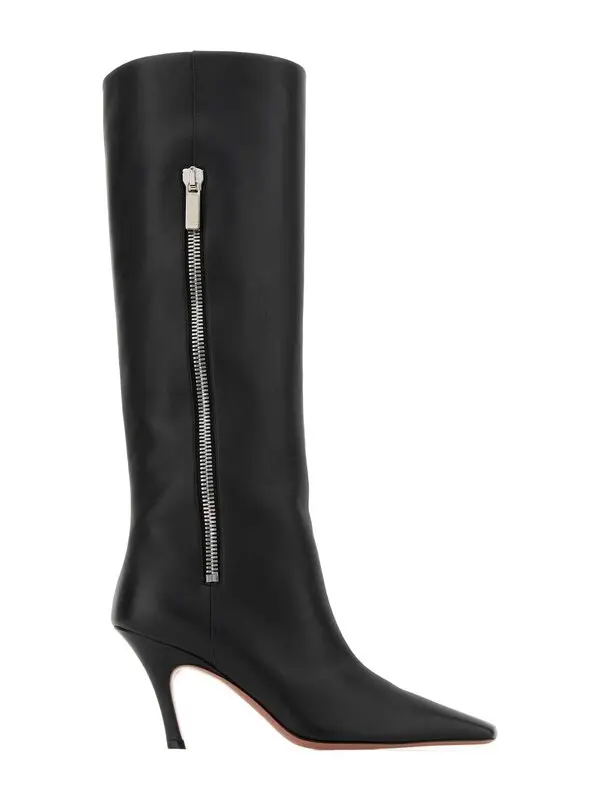 Amina Muaddi Leather Mona Boots - Black