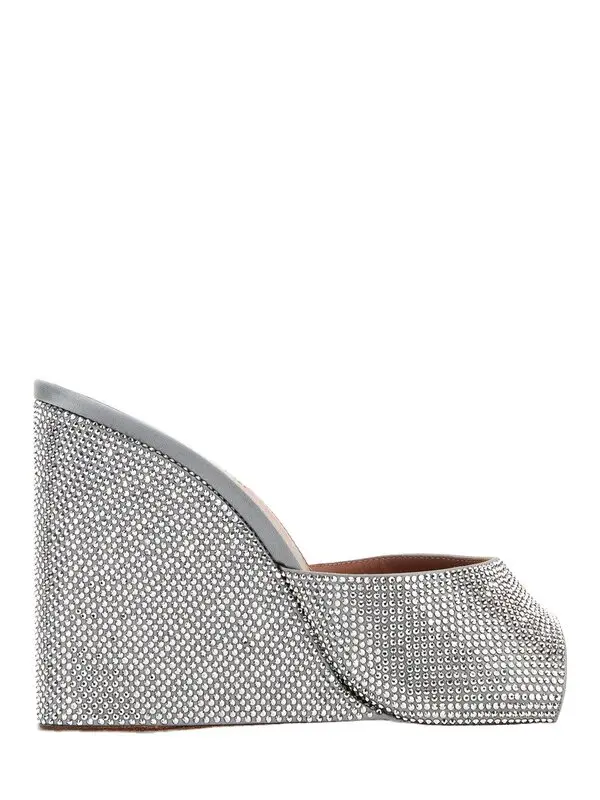 Amina Muaddi Crystal Embellished Wedge Mules - Multicolor