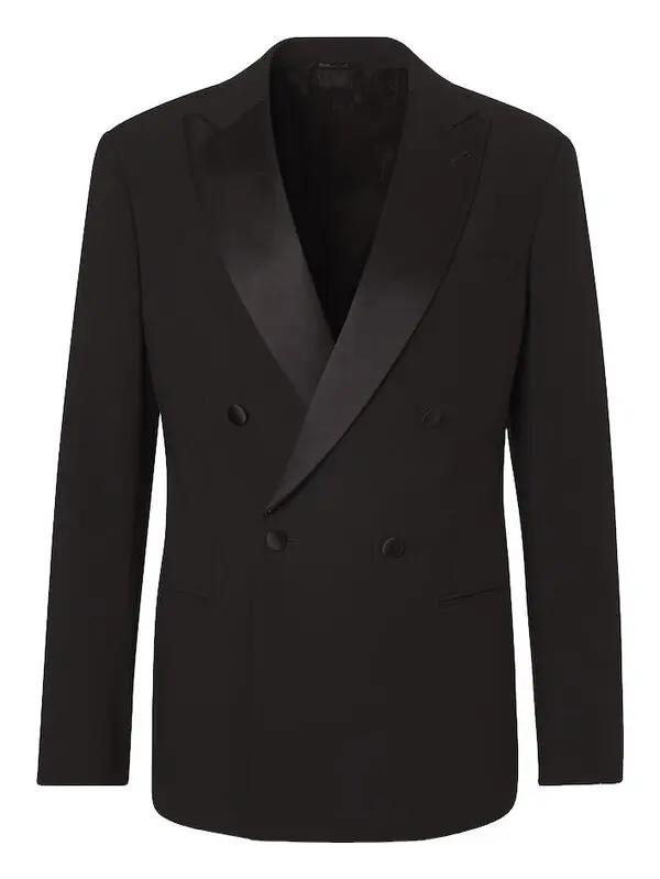Giorgio Armani Virgin Wool Tuxedo Blazer - Black