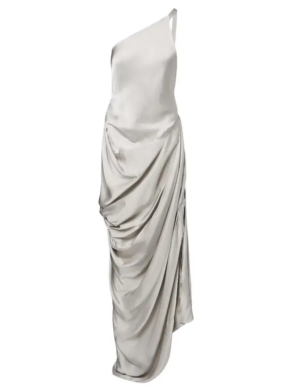 VIVIENNE WESTWOOD Glossa Draped One-shoulder Satin Maxi Dress - Grey