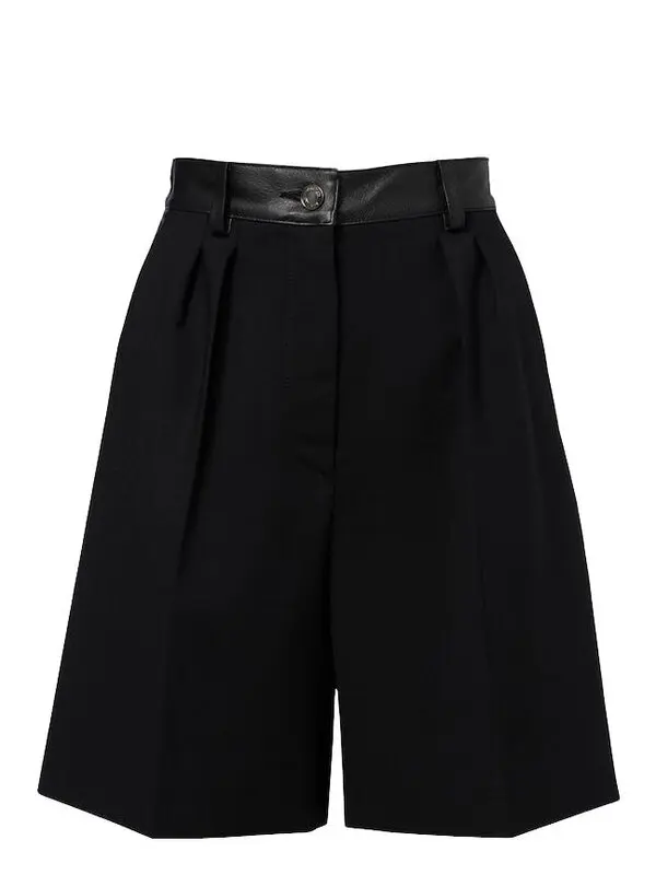 Max Mara Leather-trimmed Wool-blend Shorts - Black