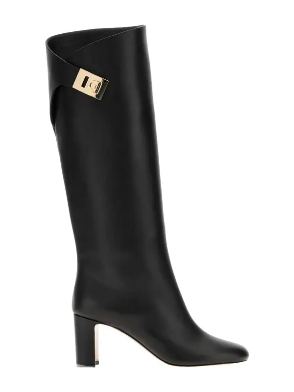 FERRAGAMO Leather Knee High Boots - Black