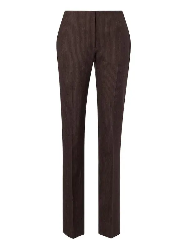 Alexander McQueen Striped Wool Straight Pants - Brown