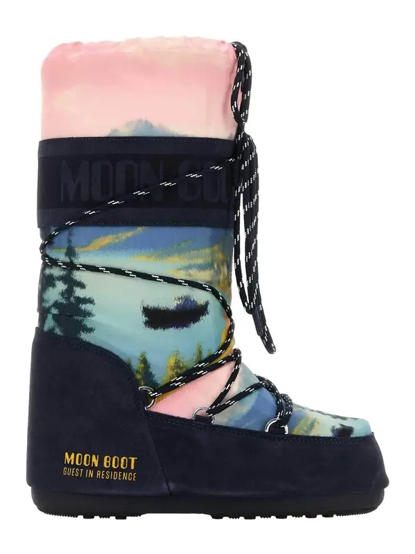 Moon Boot Printed Canvas And Suede X Guest In Residence Icon Boots - Multicolor