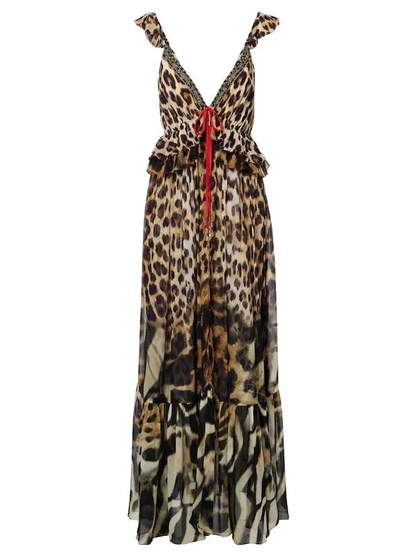 Camilla Embellished Leopard-print Silk Chiffon Maxi Dress - Multicoloured