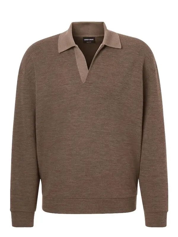 Giorgio Armani Virgin Wool Polo Sweater - Brown