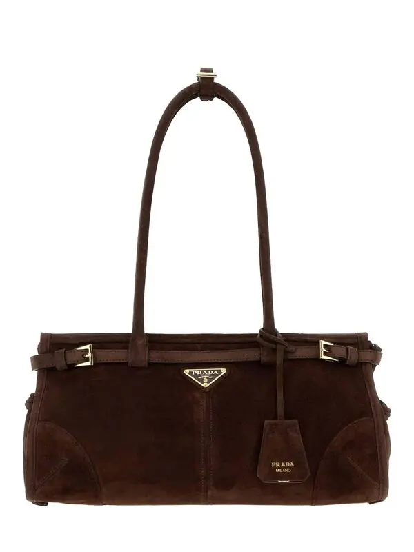Prada Suede Bonnie Shoulder Bag - Brown