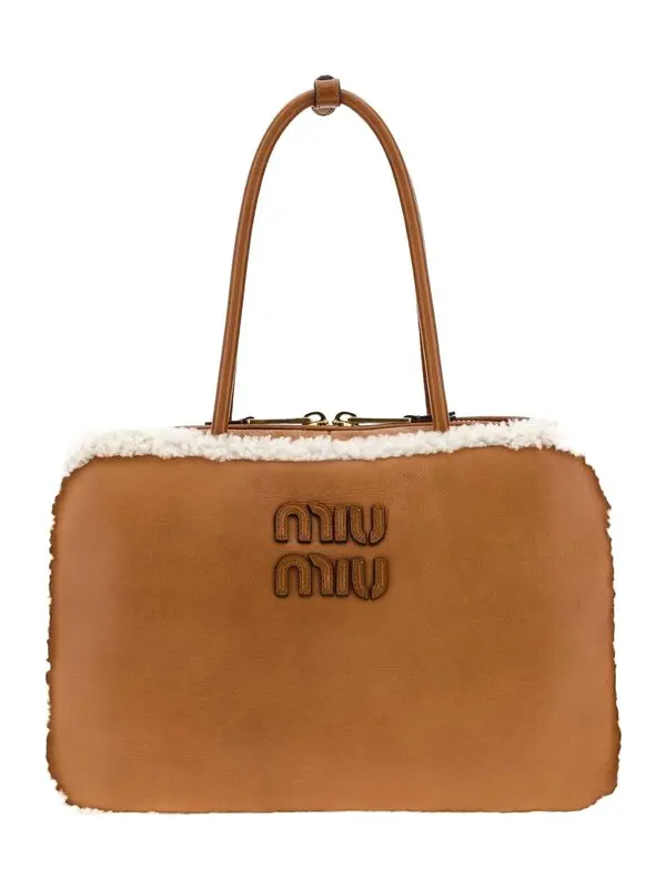 Miu Miu Camel Leather Beau Handbag - Brown