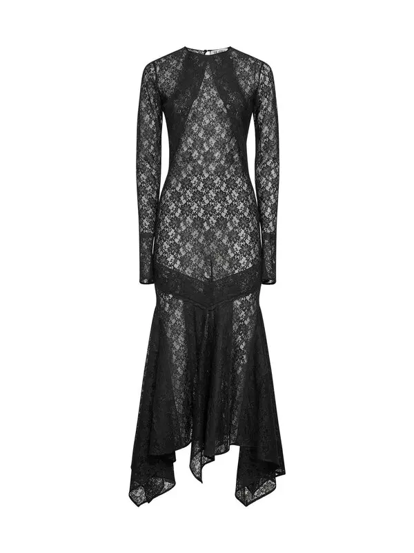 Attico Black Stretch Lace Asymmetric Midi Dress - Multicolor