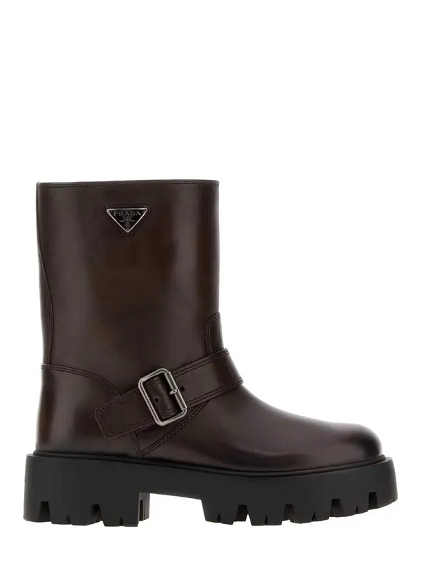 Prada Leather Ankle Boots - Brown