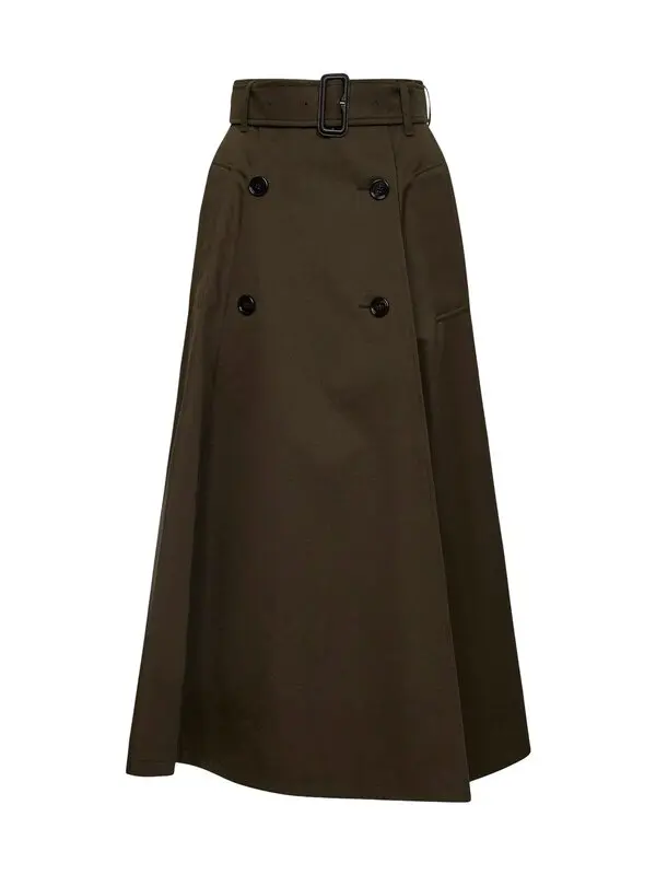 Burberry Juniper Green Gabardine Midi Trench Skirt - Multicolor