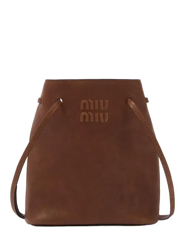 Miu Miu Mini Leather Bucket Bag - Brown