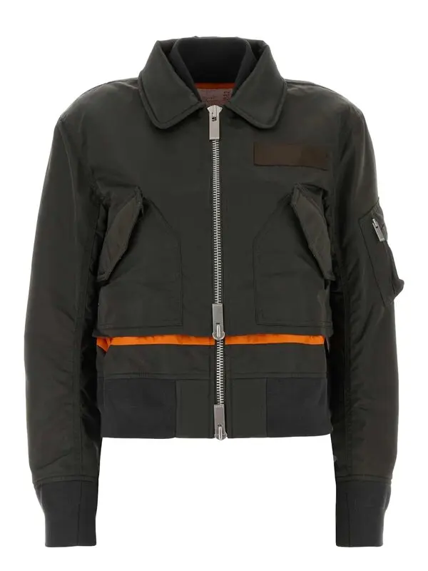 Sacai Olive Nylon Bomber Jacket - Green