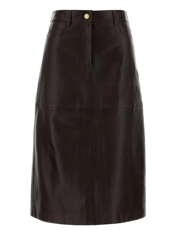 Max Mara S Dark Leather Gita Skirt - Brown