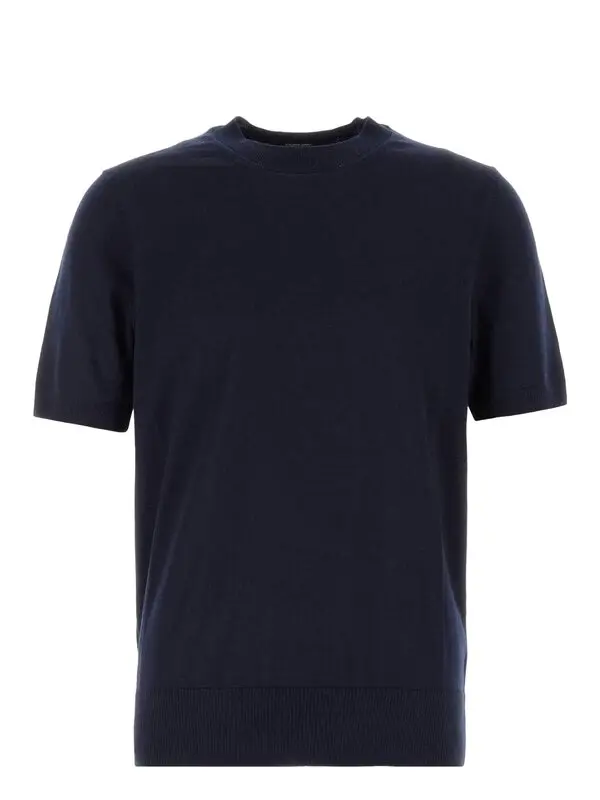 BOSS Cotton Crew Neck Short Sleeve Sweater - Blue