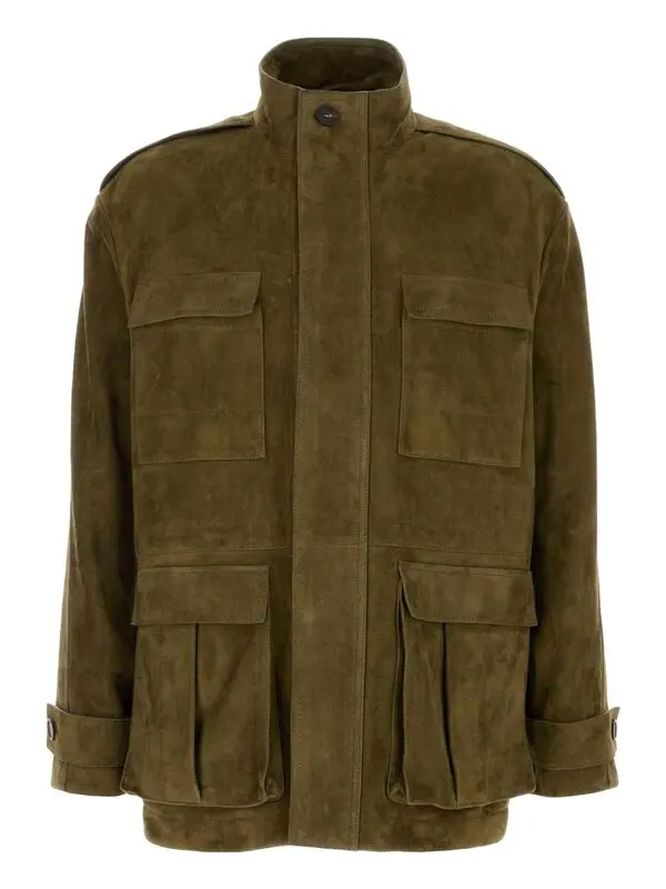 FERRAGAMO Olive Suede Jacket - Green
