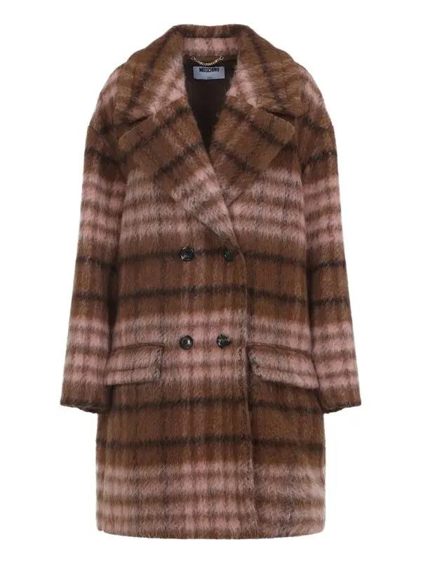 Moschino Check Coat - Brown
