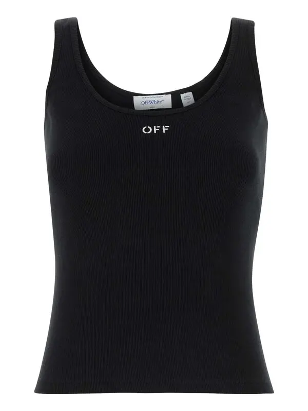 Off-White Stretch Cotton Tank Top - Black
