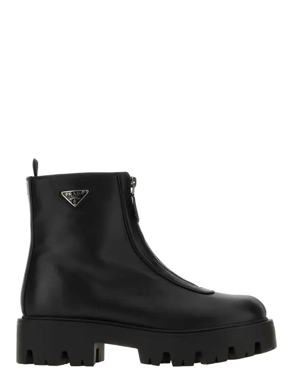 Prada Leather Ankle Boots - Black
