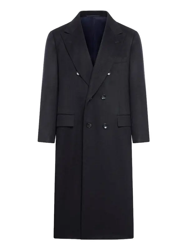 Kiton Double Breasted Cashmere Coat - Blue