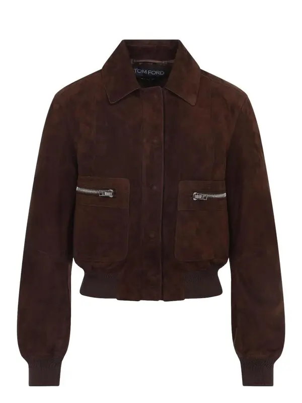 TOM FORD Lamb Suede Bomber Jacket - Brown