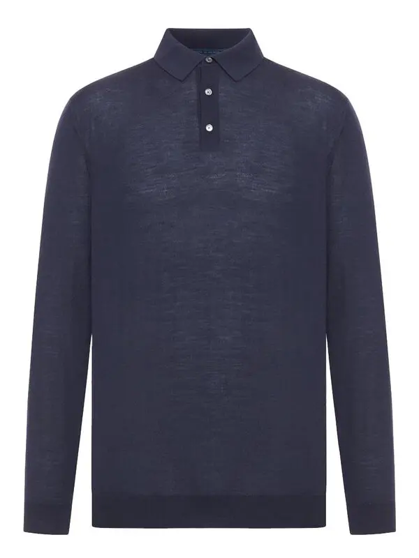 Kiton Long-sleeved Wool Polo Shirt - Blue