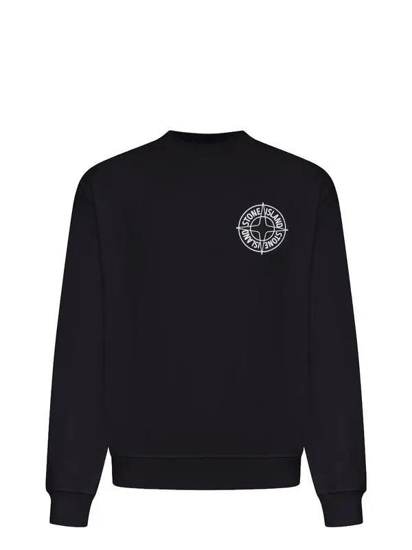 Stone Island Crew Neck Sweatshirt With Outline Compass Print - Black