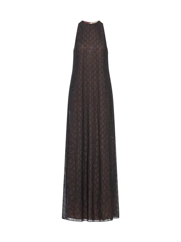 Gucci Silk Georgette Dress With Gg Monogram - Black