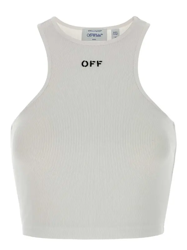 Off-White Stretch Cotton Crop-top - White