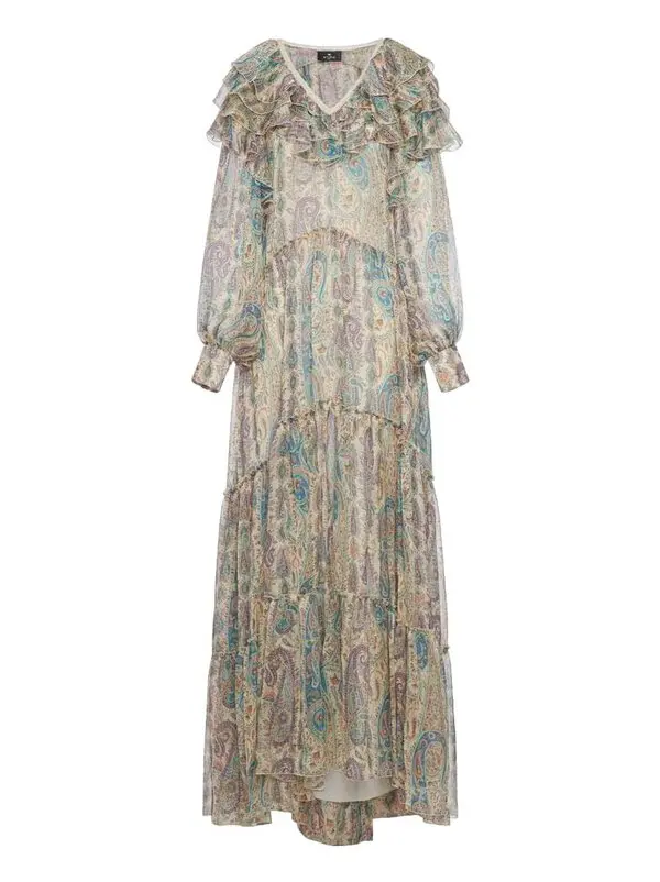 Etro Long Silk Dress With Floral Paisley Pattern - Multicolor
