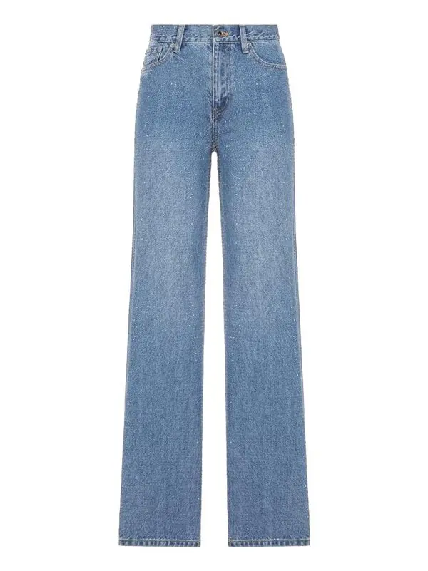SELF-PORTRAIT Straight Leg Denim Jeans With Rhinestone - Blue